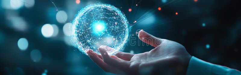 Digital Sphere Held by a Hand, Representing Technology and Connectivity ...
