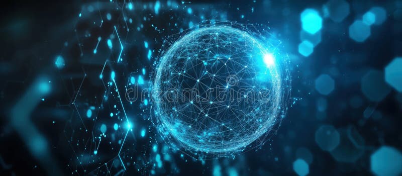 Digital Sphere with Interconnected Nodes and Glowing Particles in Blue ...
