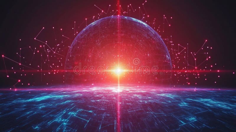Digital Sphere Over Futuristic Network Landscape Stock Photo - Image of ...