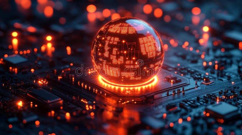 Digital Sphere on Processor Stock Illustration - Illustration of ...