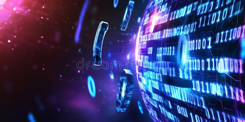 Digital Sphere Rotating with Binary Code and Data Flowing Around Stock Illustration ...