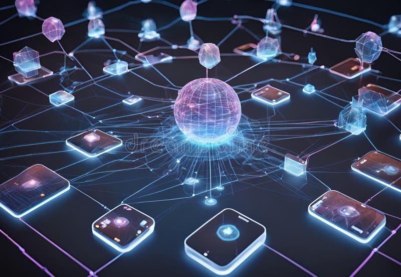 A Digital Sphere Surrounded by Connected Network Grids, Glowing with ...