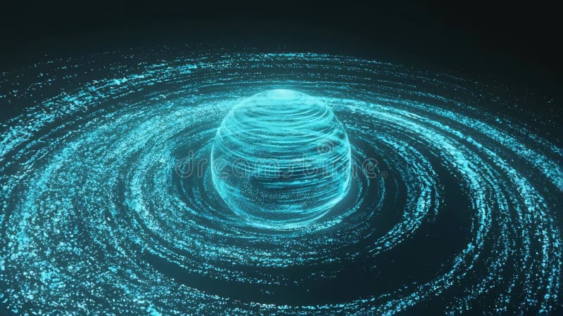 Digital Sphere Surrounded by Glowing Particle Rings in Space ...