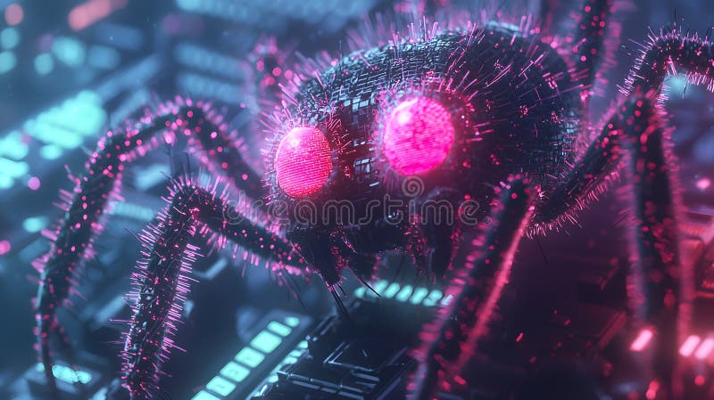 Digital Spider Encounter in Futuristic Lab 3d Render Cyber Environment ...