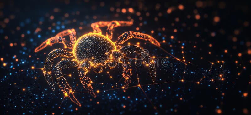 Digital Spider Illustration with Glowing Particles and Cosmic ...