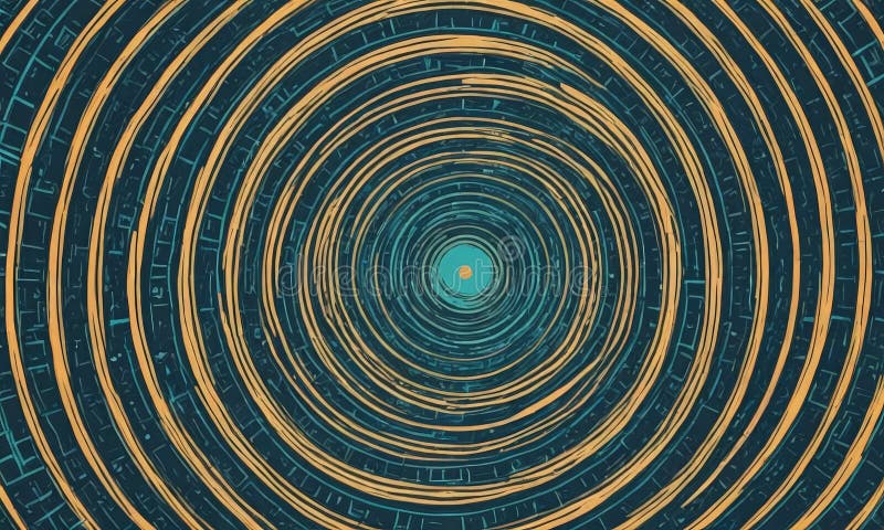 Digital Spiral Pattern with Central Blue Circle and Concentric Yellow ...