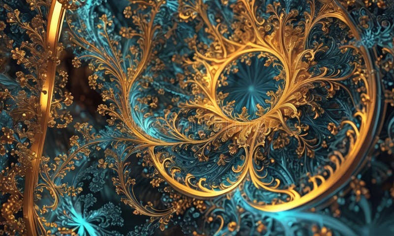 Digital Spiral Pattern in Shades Blue and Gold, with Intricate Designs ...