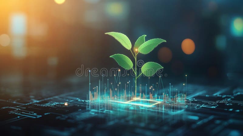 Digital Sprout Growing from Circuit Board in a Futuristic Technology ...