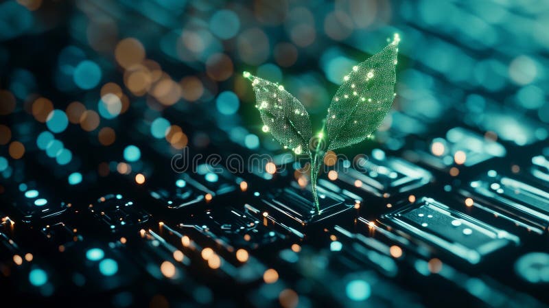 Digital Sprout Growing from Keyboard with Glowing Dots Stock Photo ...