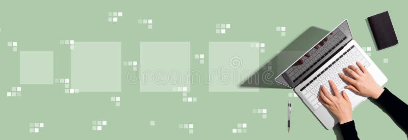 Digital Square Boxes with Person Using Laptop Computer Stock Image ...