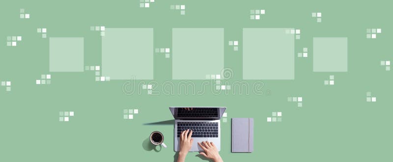 Digital Square Boxes with Person Working with Laptop Stock Illustration ...