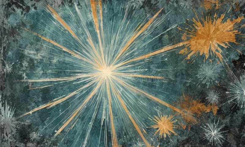 Digital Starburst Pattern with Orange and Blue Hues, Featuring Central ...