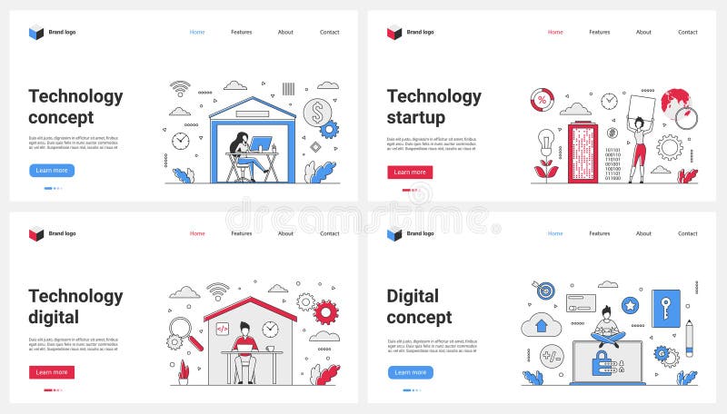 Digital Startup Technology, Freelance and Telework Set, Tiny People ...