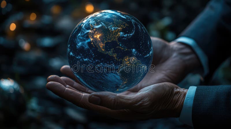 Digital Stewardship: Image of Hand Grasping a Globe Reflects ...
