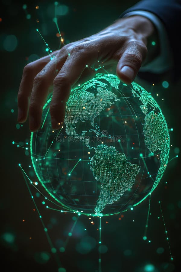 Digital Stewardship: Image of Hand Grasping a Globe Reflects ...