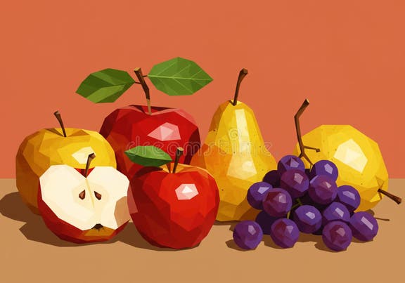 A Digital Still Life Artwork Features a Group of Fruits Rendered in a ...