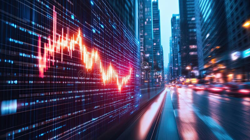 Digital Stock Market Graph on Cityscape Background with Motion Blur ...