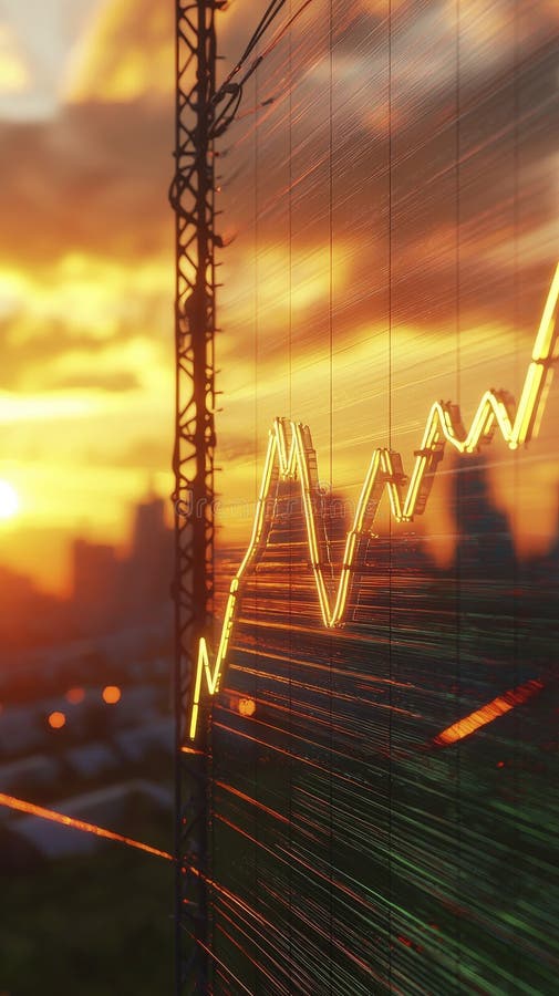 Digital Stock Market Graph with a Dynamic Sunset Backdrop Stock ...