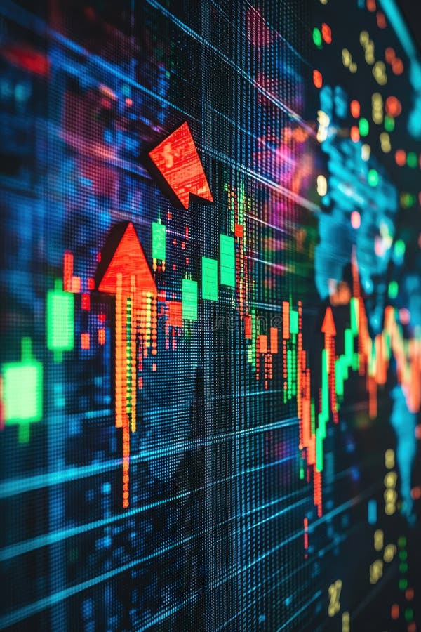 Digital Stock Market Graph with Rising Trend and Arrows Stock Photo ...