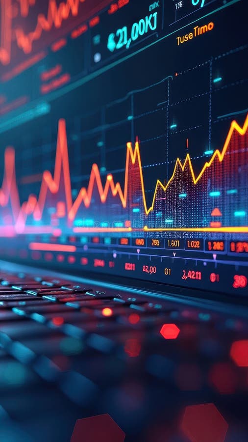 Digital Stock Market Interface with Graphs Over Laptop Keyboard Stock ...
