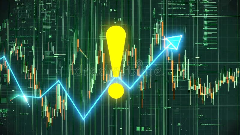 Digital Stock Market Interface, Yellow Exclamation Mark, Graphs and ...