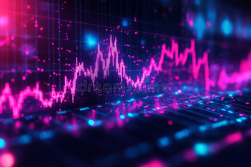 Digital Stock Market Line Chart in a Neon Color Scheme Stock ...