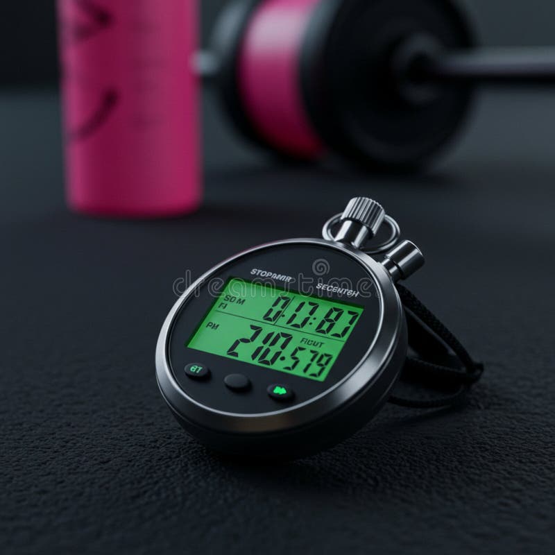 A Digital Stopwatch with a Silver Outer Casing and a Green Backlit ...