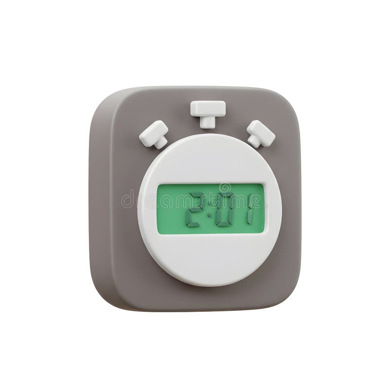 Digital Stopwatch Timer Icon 3D Render: Gray and White Square Design ...