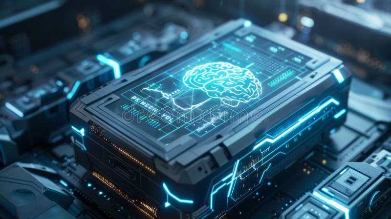 A Digital Storage Device Labeled Memory Vault with a Glowing Brain Symbol on it. Stock Image ...