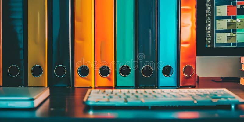 Digital Storage Symbolized with Ring Binders on a Computer Screen ...
