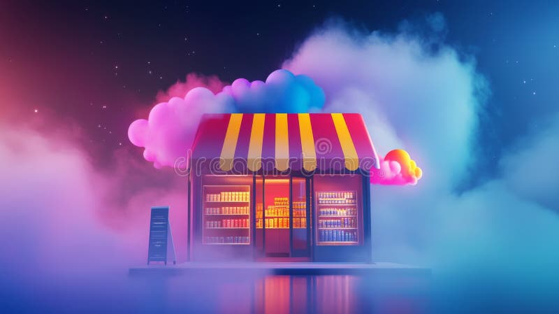 Digital Storefront in Cloud Environment with Colorful Design Stock ...