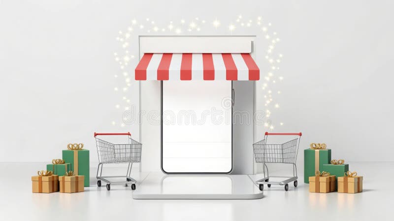 Digital Storefront with Gifts and Shopping Carts Online Commerce Stock ...