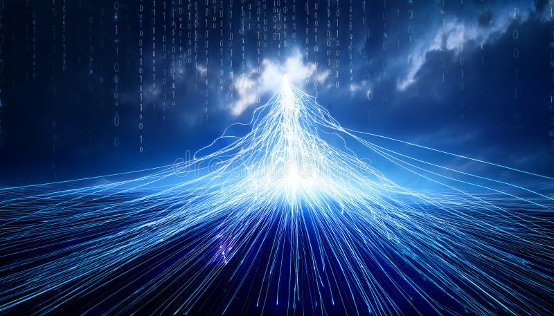 Digital Storm with Vibrant Blue Light Beams Emanating from Cloud ...