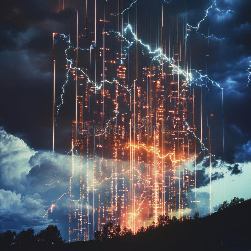 Digital Storm, Where Technology Meets Nature Stock Illustration ...