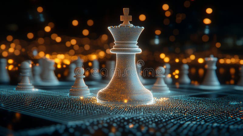 Digital Strategy and Leadership with Illuminated Chess King on ...