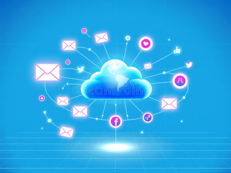 Digital Strategy Visuals Representing Communication, Cloud, Email, and ...