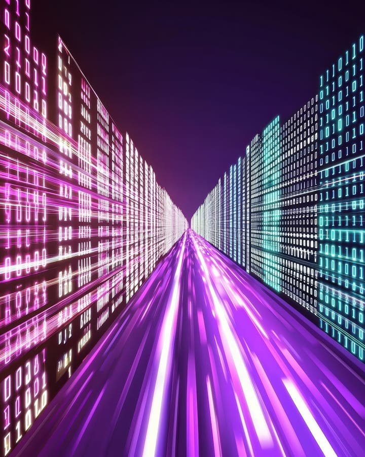 Digital Stream of Colorful Binary Code with Motion Blur Effect Stock ...