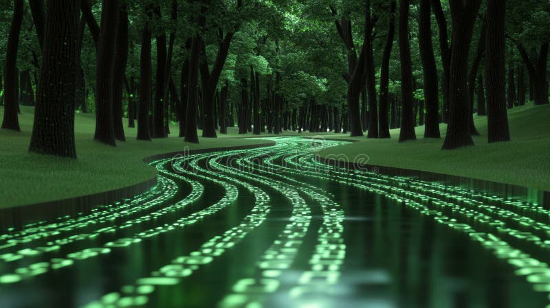 A Digital Stream Flows through a Lush Forest, Merging Technology with ...