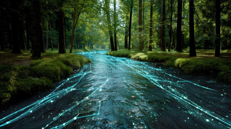 Digital Stream in Forest GenerativeAI Stock Image - Image of glowing ...