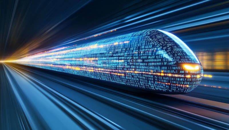Digital Stream Futuristic High-Speed Train Symbolizing Connectivity and ...