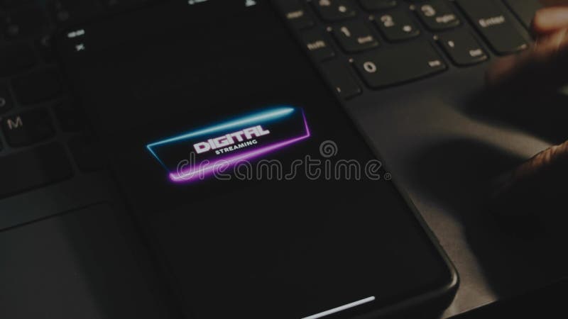 Digital Streaming Inscription with Dynamic Neon Frame on Mobile Phone ...