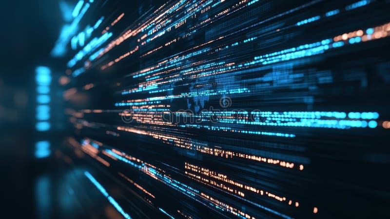 Digital Streamscape: Abstract Data Flow and Futuristic Connectivity in Cyan and Orange Stock ...