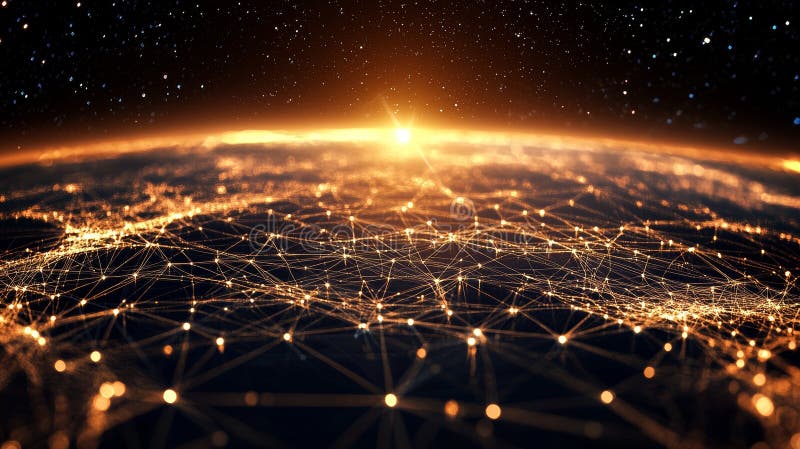 Digital Structures and Connections are Displayed in a Dark Space ...