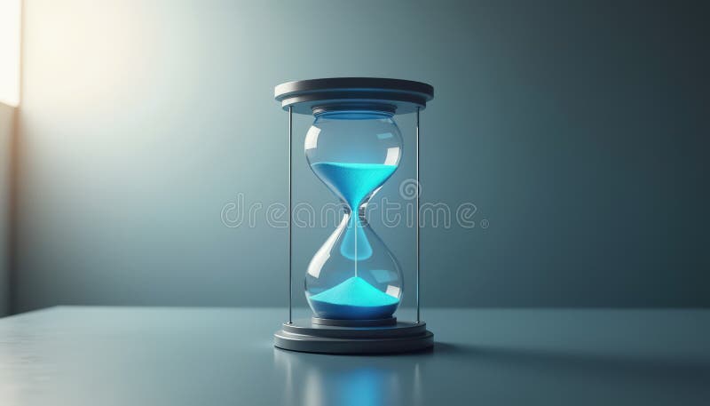 Digital Style Neon Blue Hourglass Displayed on Table. Time Management ...