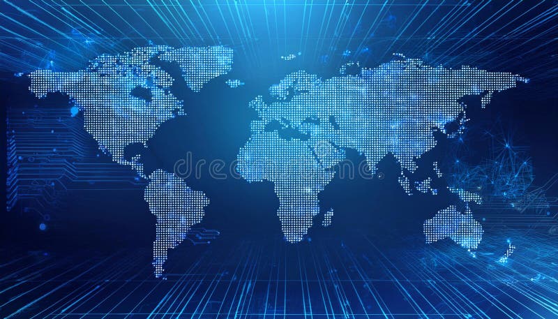 Digital Stylish 3d Vector World Map with Blue High Tech Background ...