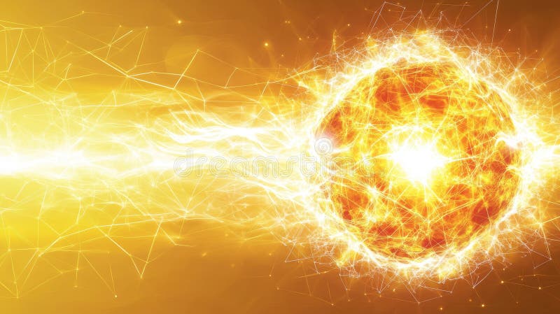 Digital Sun on Yellow Technology Background. Energy Source, Connected ...