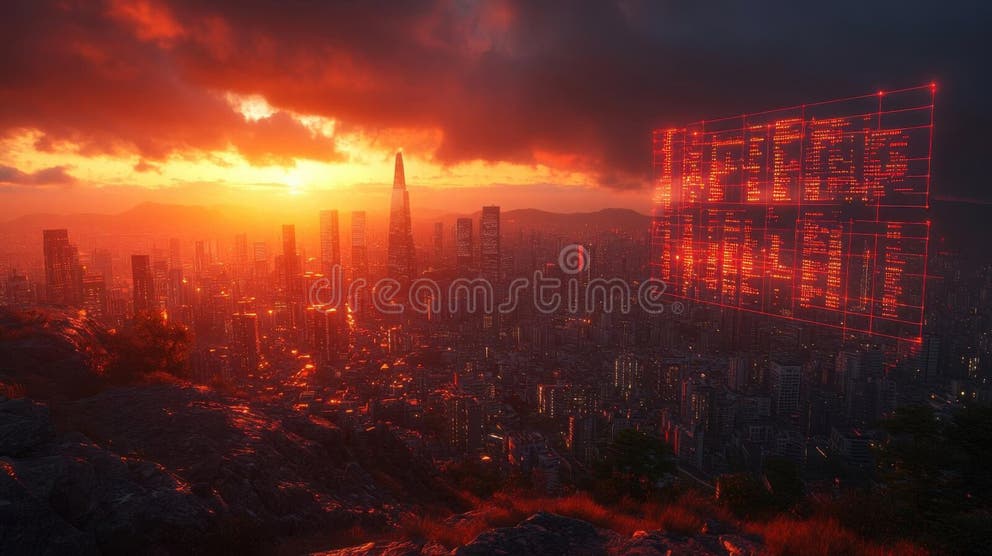 Digital Sunset Cityscape stock image. Image of composition - 367073977
