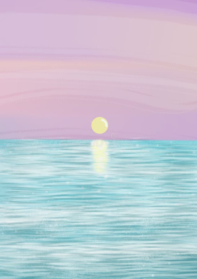 Digital sunset on sea stock illustration. Illustration of reflection ...