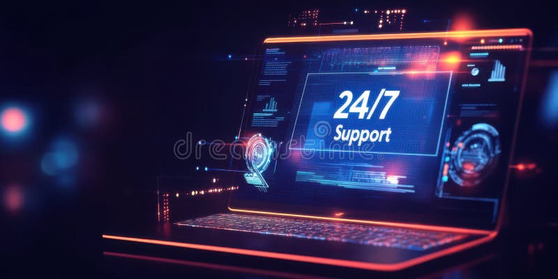 Digital Support System Interface Displays 24/7 Assistance on a Modern ...