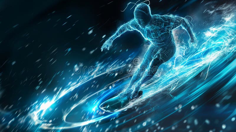 Digital Surfer in a Neon Wave Stock Image - Image of cyberspace ...